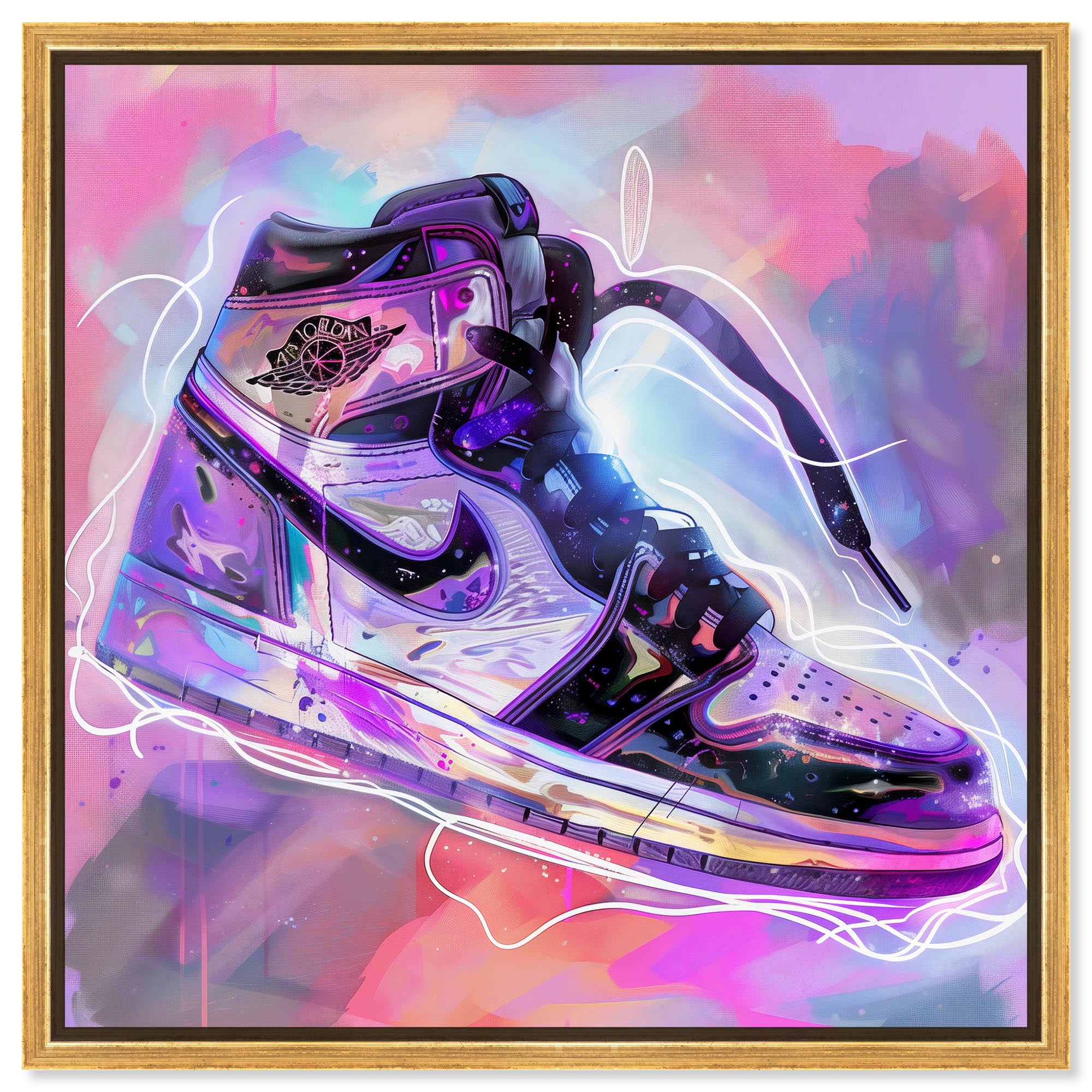 Delicate Neon Sneakers Canvas Girl Sneaker Prints by Art Remedy, Gold ...