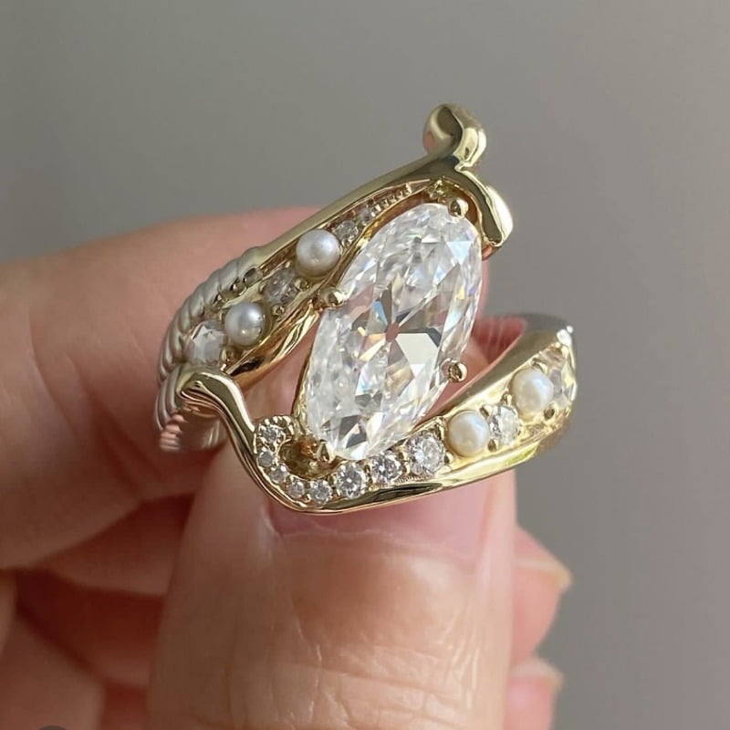 Delicate Oval Geometry Gold Color Rings for Women Elegant Metal Inlaid ...