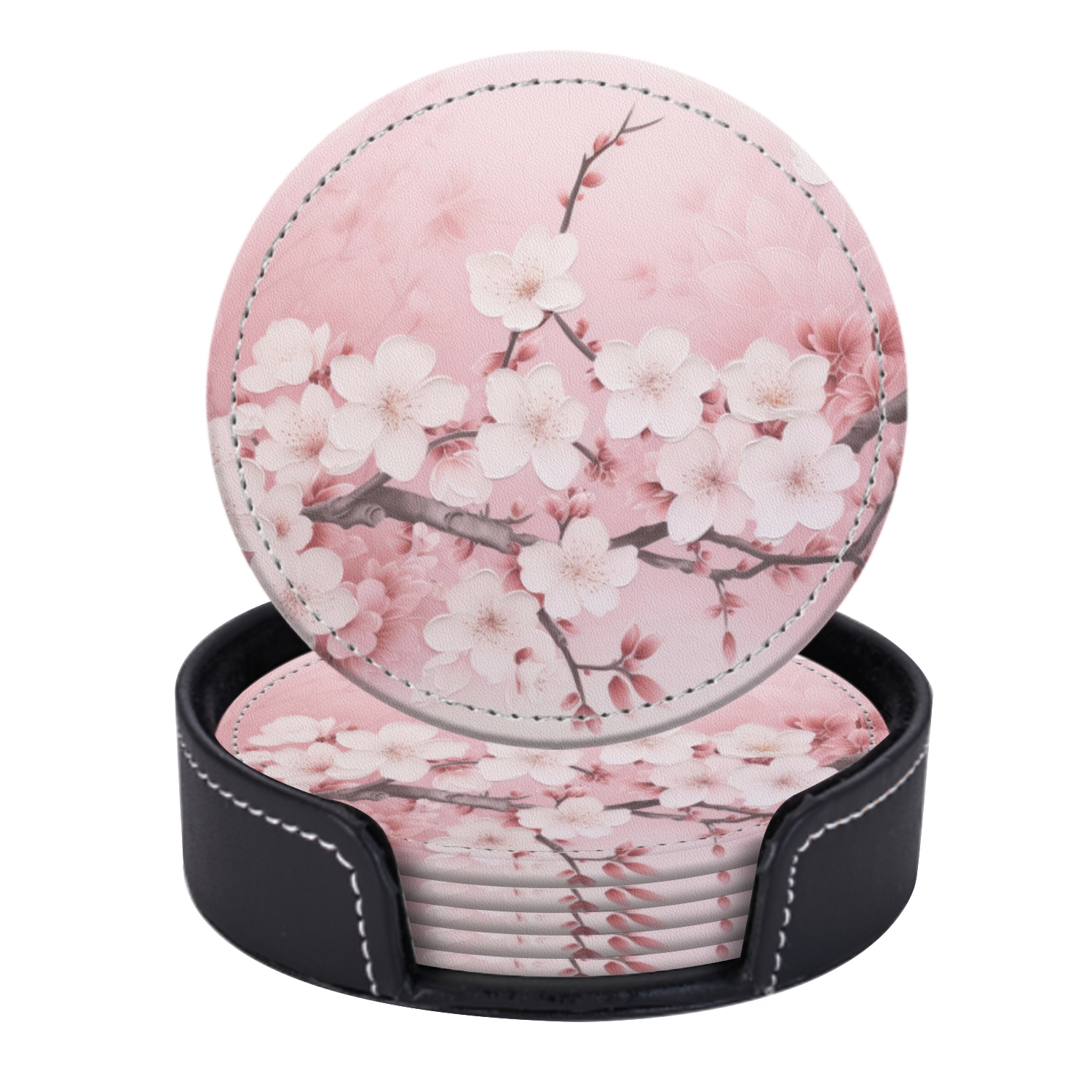 PU Leather Coasters for Drinks Bar Beer,Set of 6 with Holder,Round ...