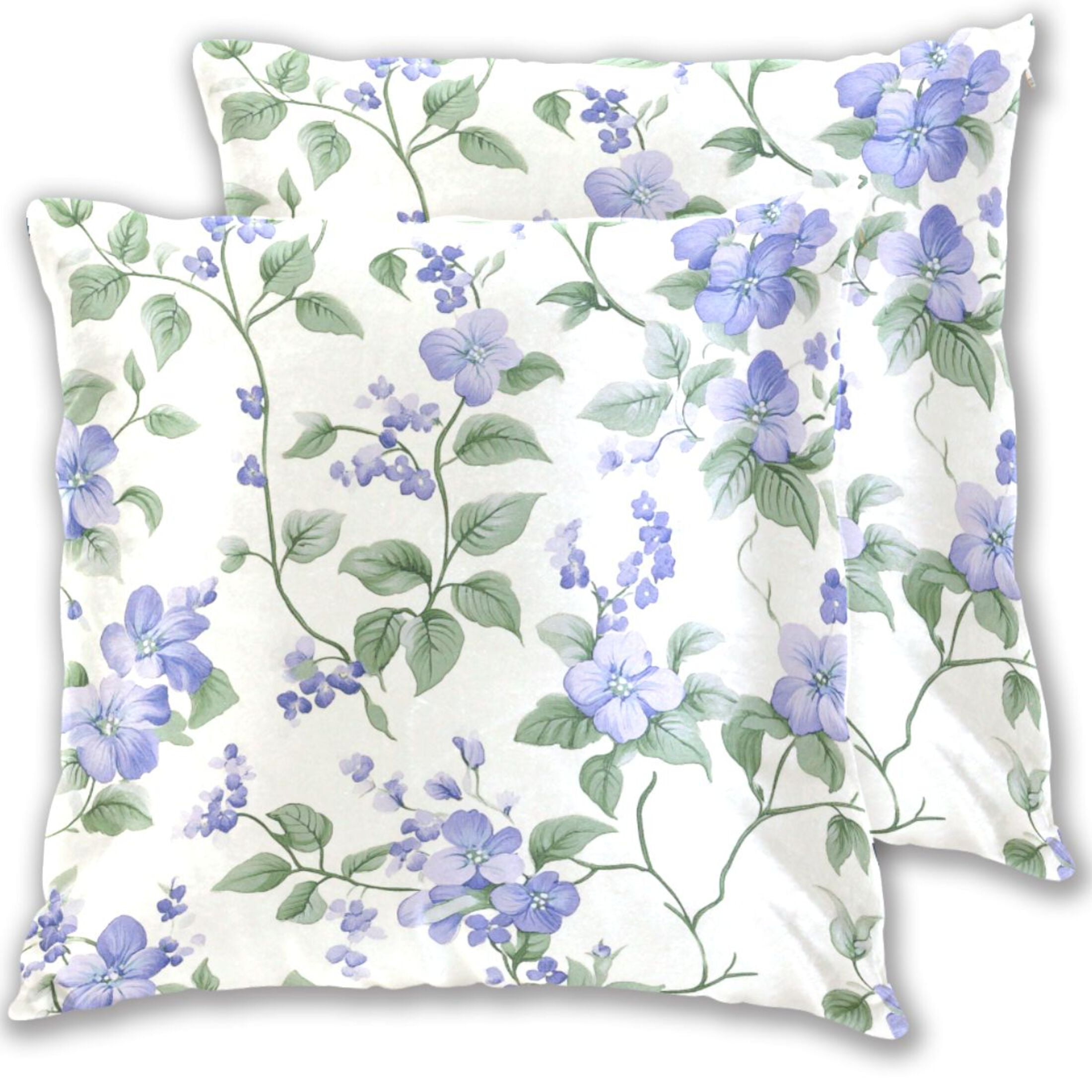 Delicate Purple Flowers Leaves Throw Pillow Covers Pillowcases 18 x 18 Inch Home Decor 2 Packs ...