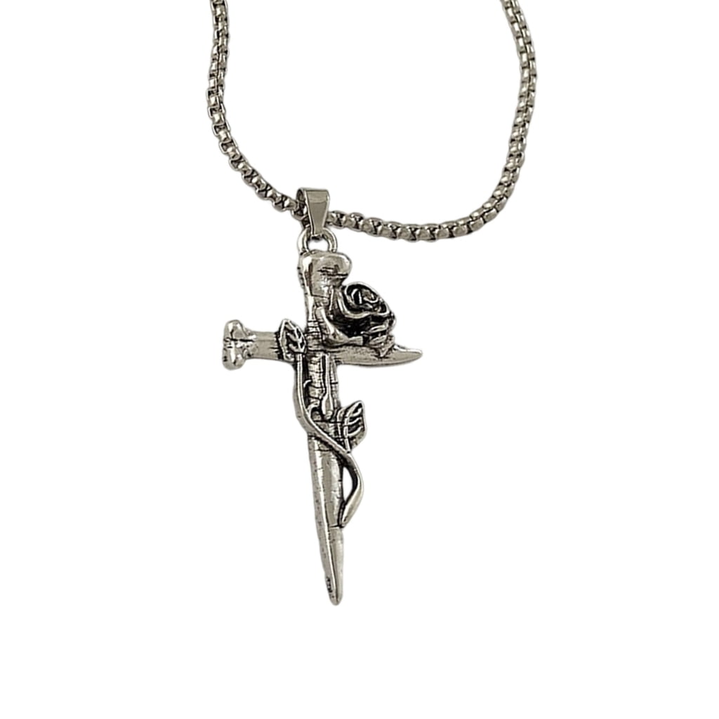 Delicate Rose Pattern Religious Crucifix Pendant Chain Metal Design ...