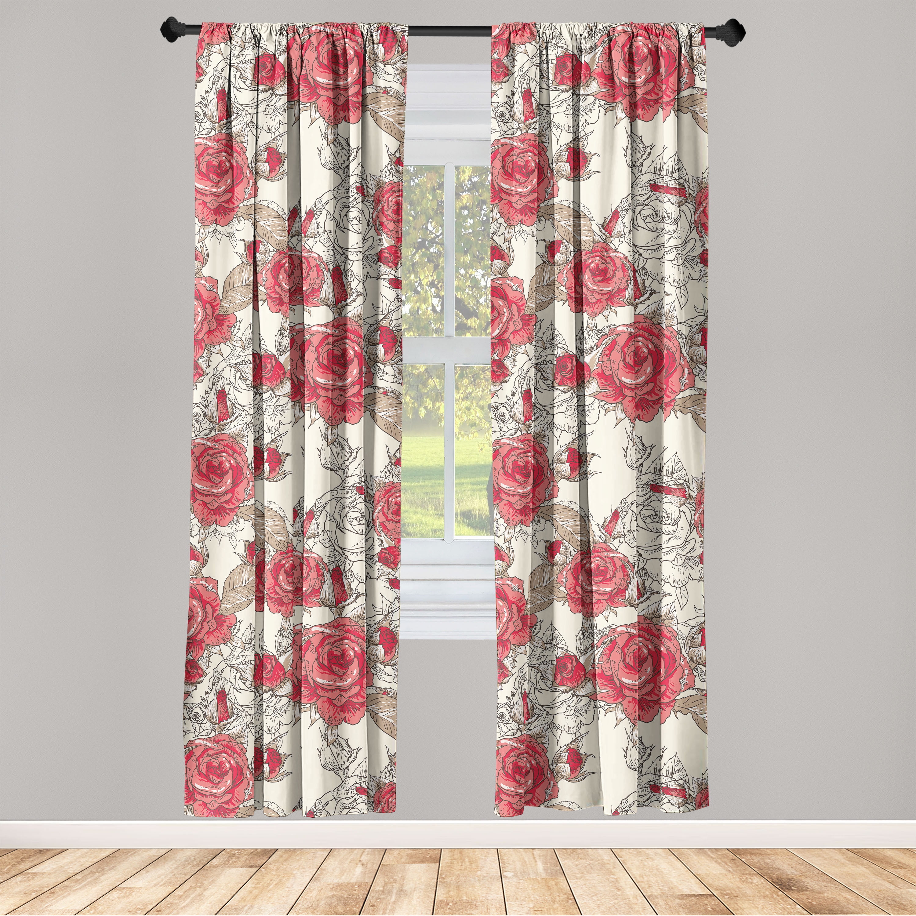 Delicate Roses Window Curtains, Pastel Colors Simple Flowers Vintage ...