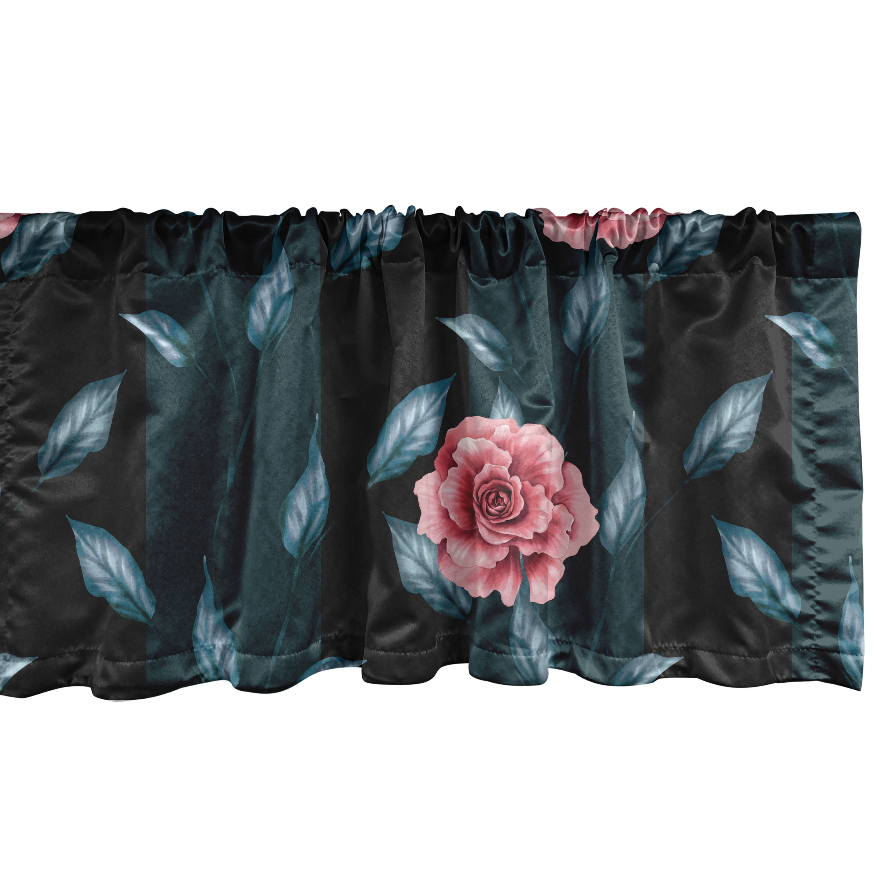 Delicate Roses Window Valance, Modern Flowers with Leaves Greenery ...
