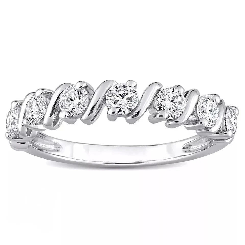 Delicate Seven Stone Diamond Ring, Half Eternity Diamond Wedding Band ...