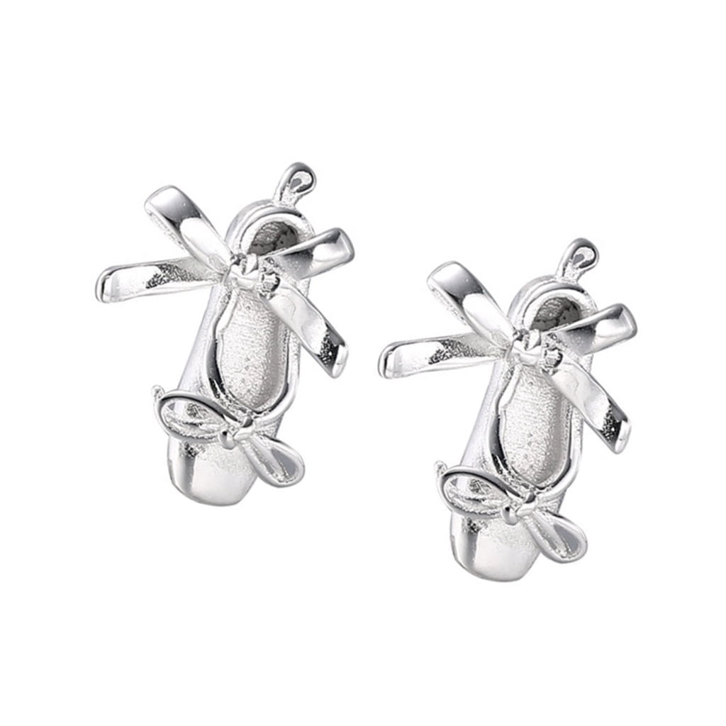 Delicate Silver Ballet Shoe Ear Studs Playful Ballet Shoe Earrings ...