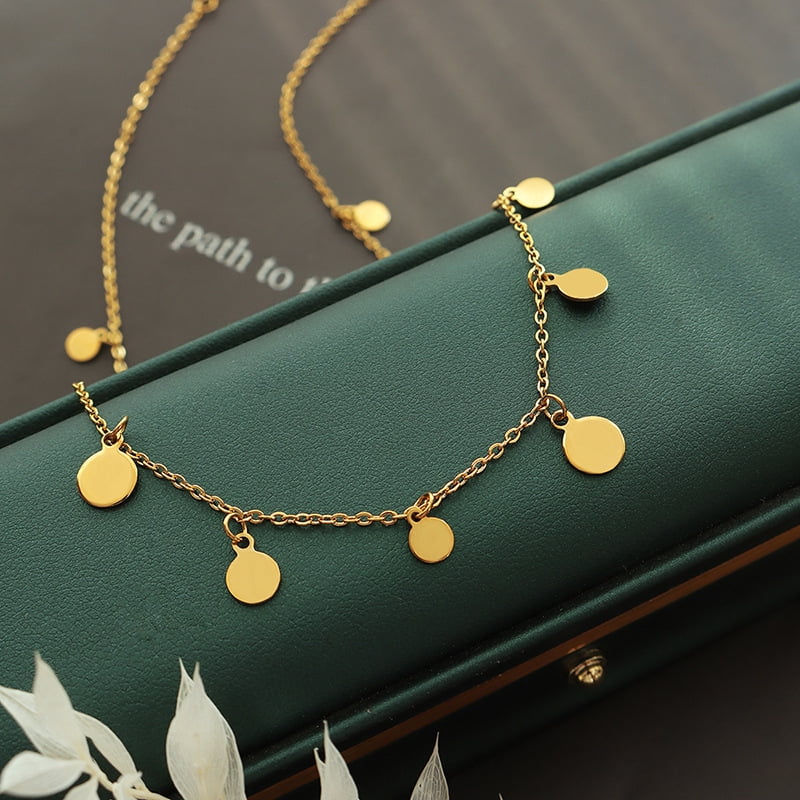 Delicate Small Multiple Coins Disc 14K Yellow Gold Waterproof Necklace ...