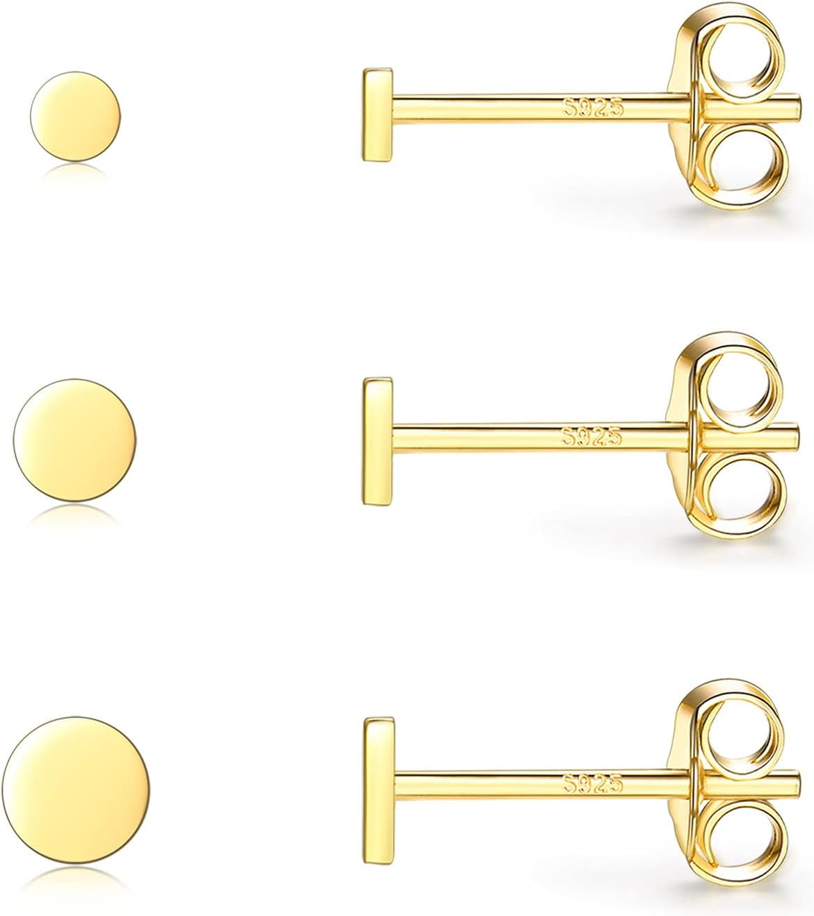 Delicate Sterling Silver Stud Earrings Set for Women | Hypoallergenic S925, 14K Gold Plated ...
