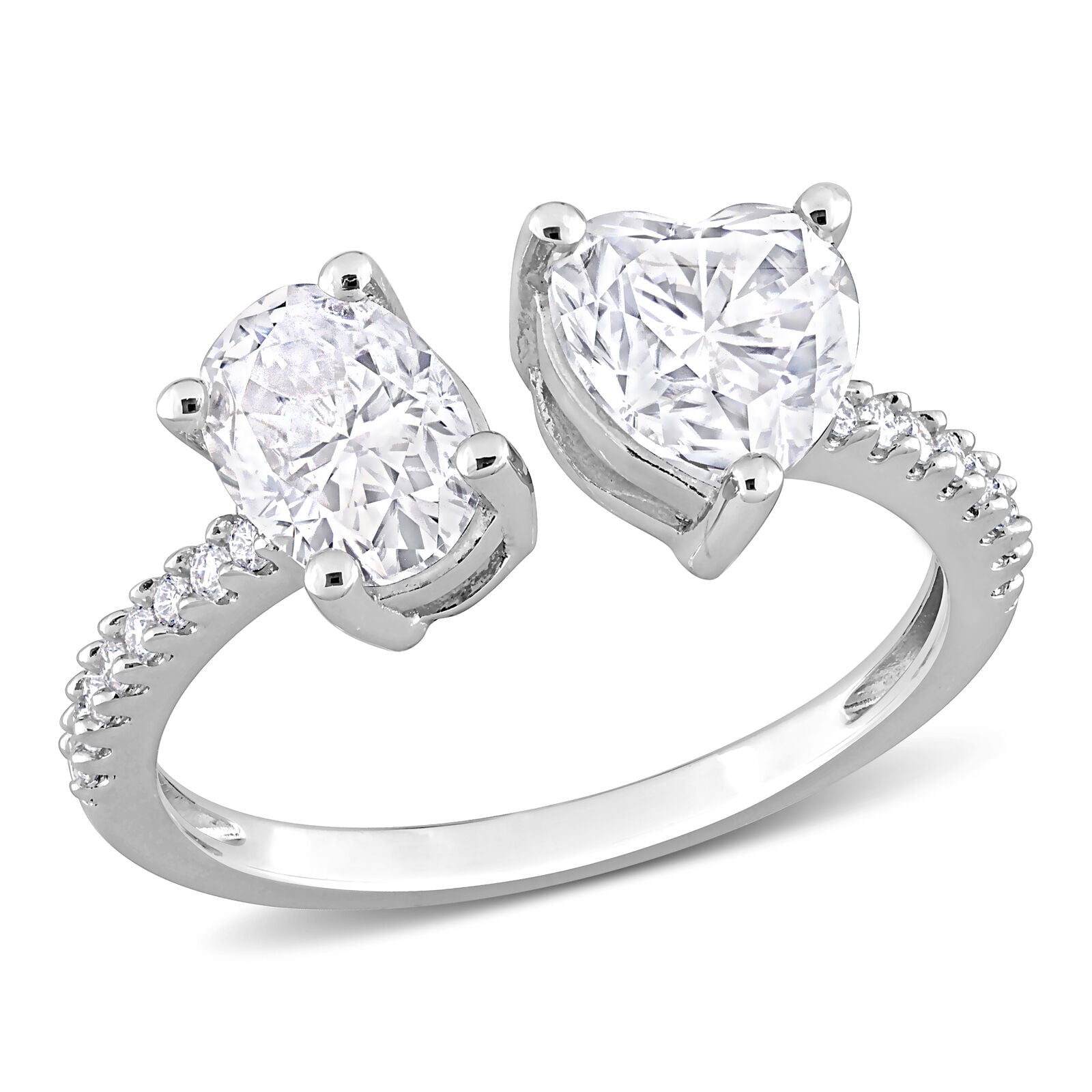 Delicate Toi Et Moi Diamond Engagement Ring, Open Cuff Two Stone Ring, Oval Cut and Heart Cut ...