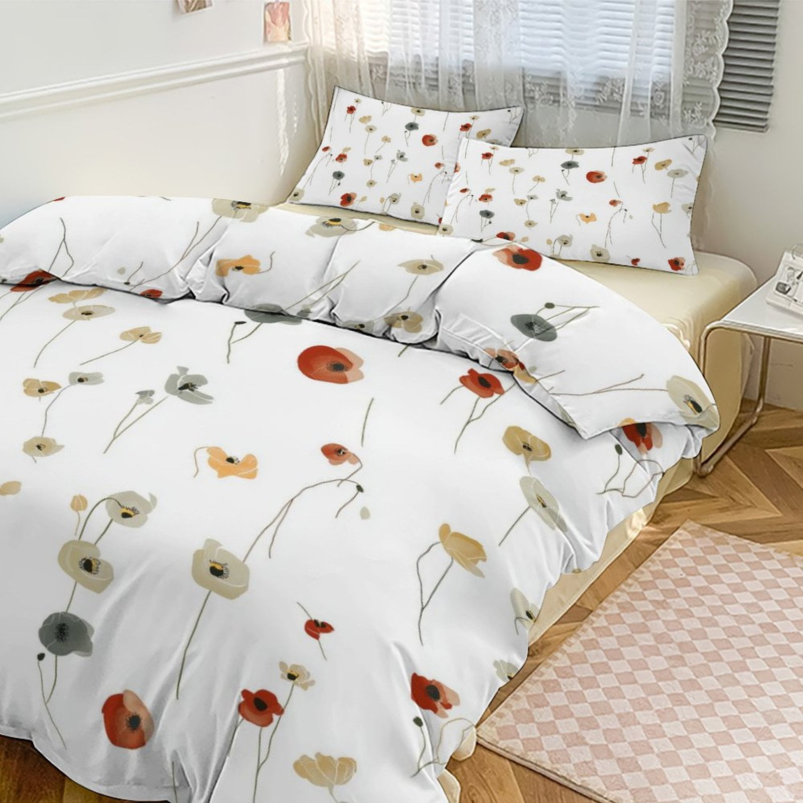 Delicate Watercolor Poppy Floral Pattern Bedding Sets Twin Duvet Cover ...