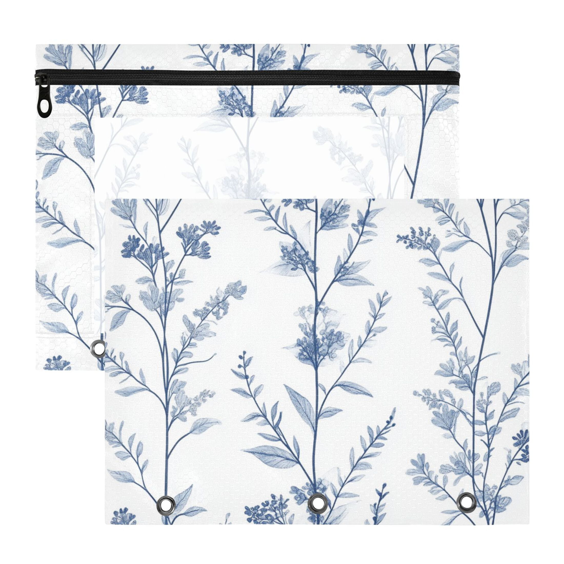 Delicate Wild Florals 3-Ring Binder Pouches A4 Size Zipper Pocket File ...