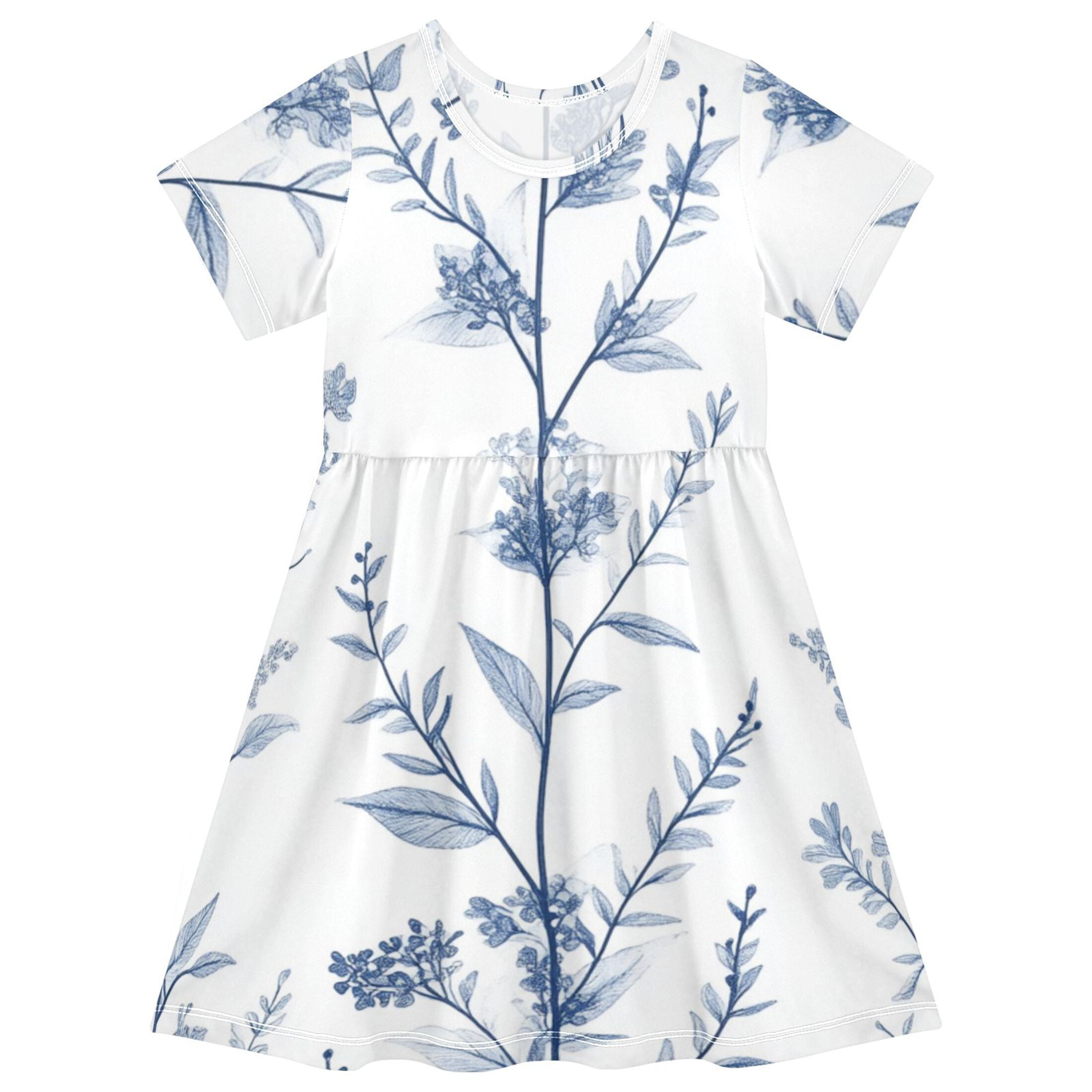 Delicate Wild Florals Girls' Short Sleeve Dress A-Line One-Piece Dress ...