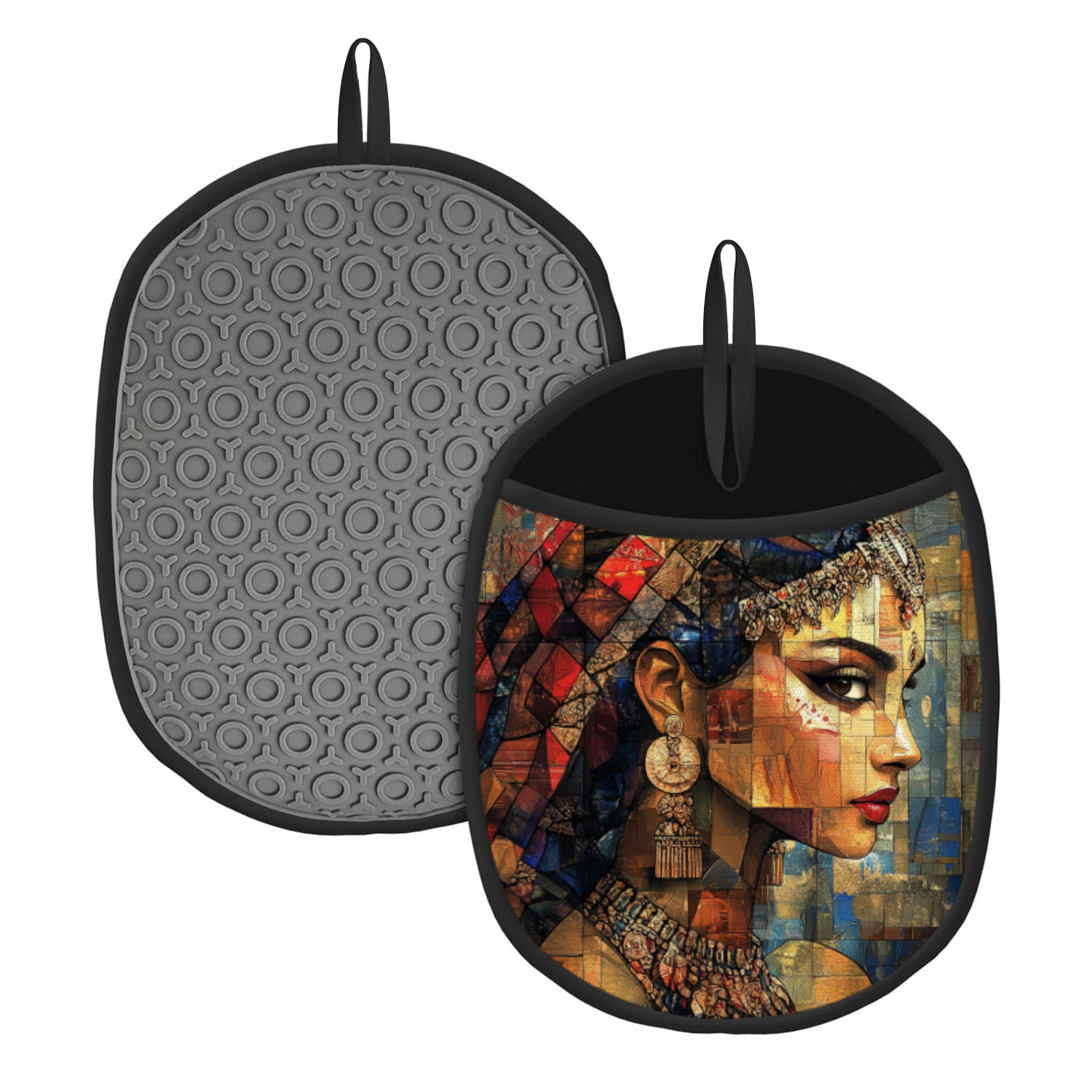 Delicate Women In Mosaic Style Kitchen Pot Mat, 7.5x9.4 in Kitchen Mat ...