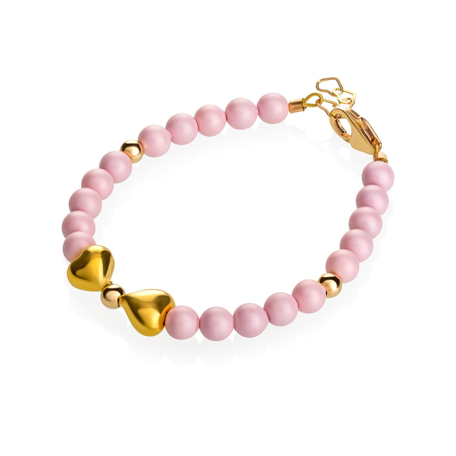 Delicate baby girl bracelet with gold bow, pink pearls and gold beads ...