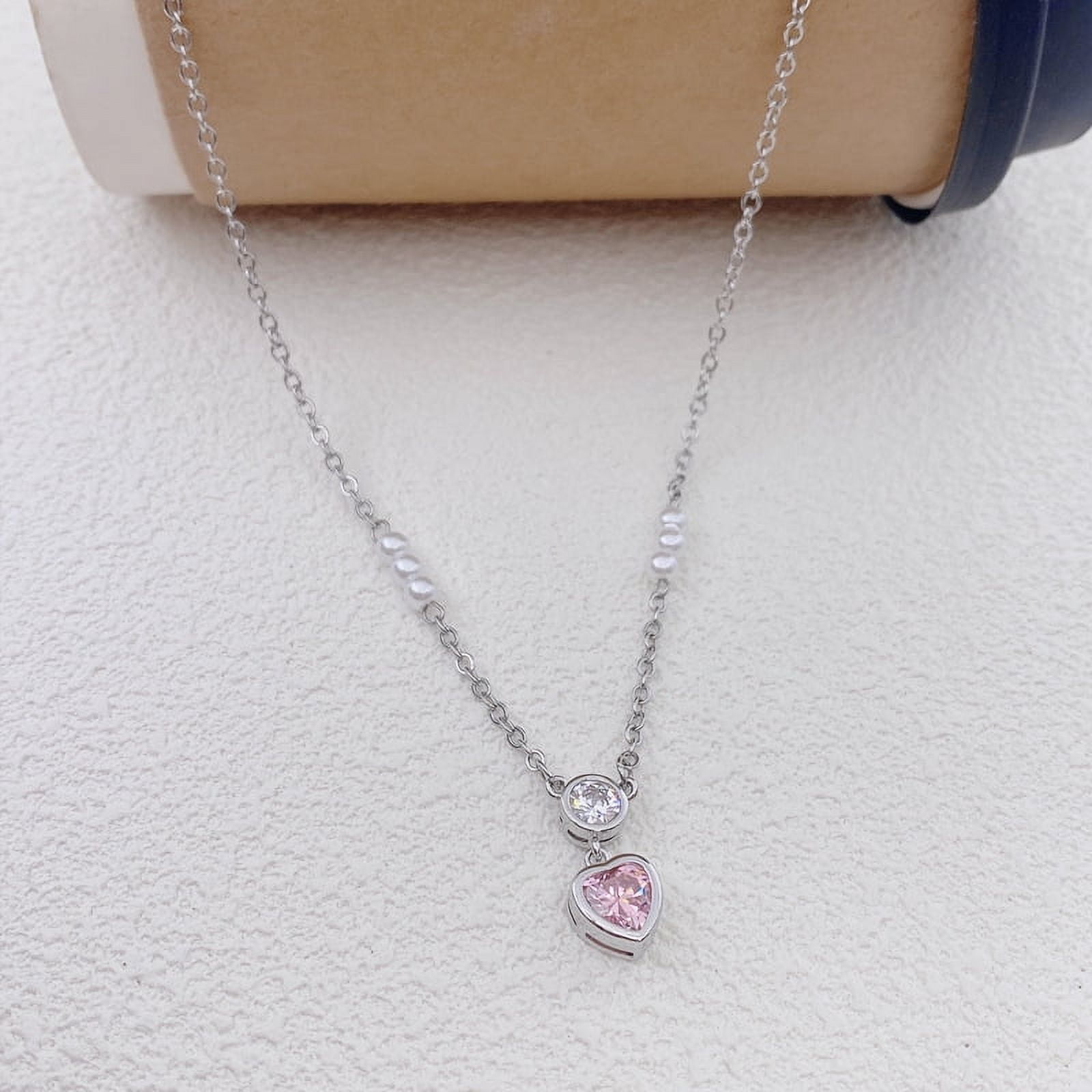 Delicate love heart pendant necklace female pearl chain splicing ...