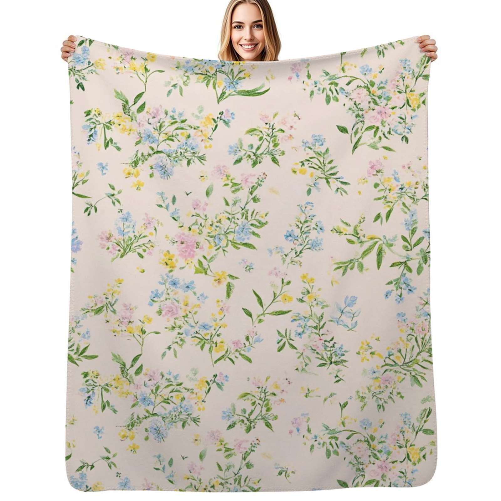 Delicate pastel floral print fabric Flannel Blankets Soft Throw Blanket ...