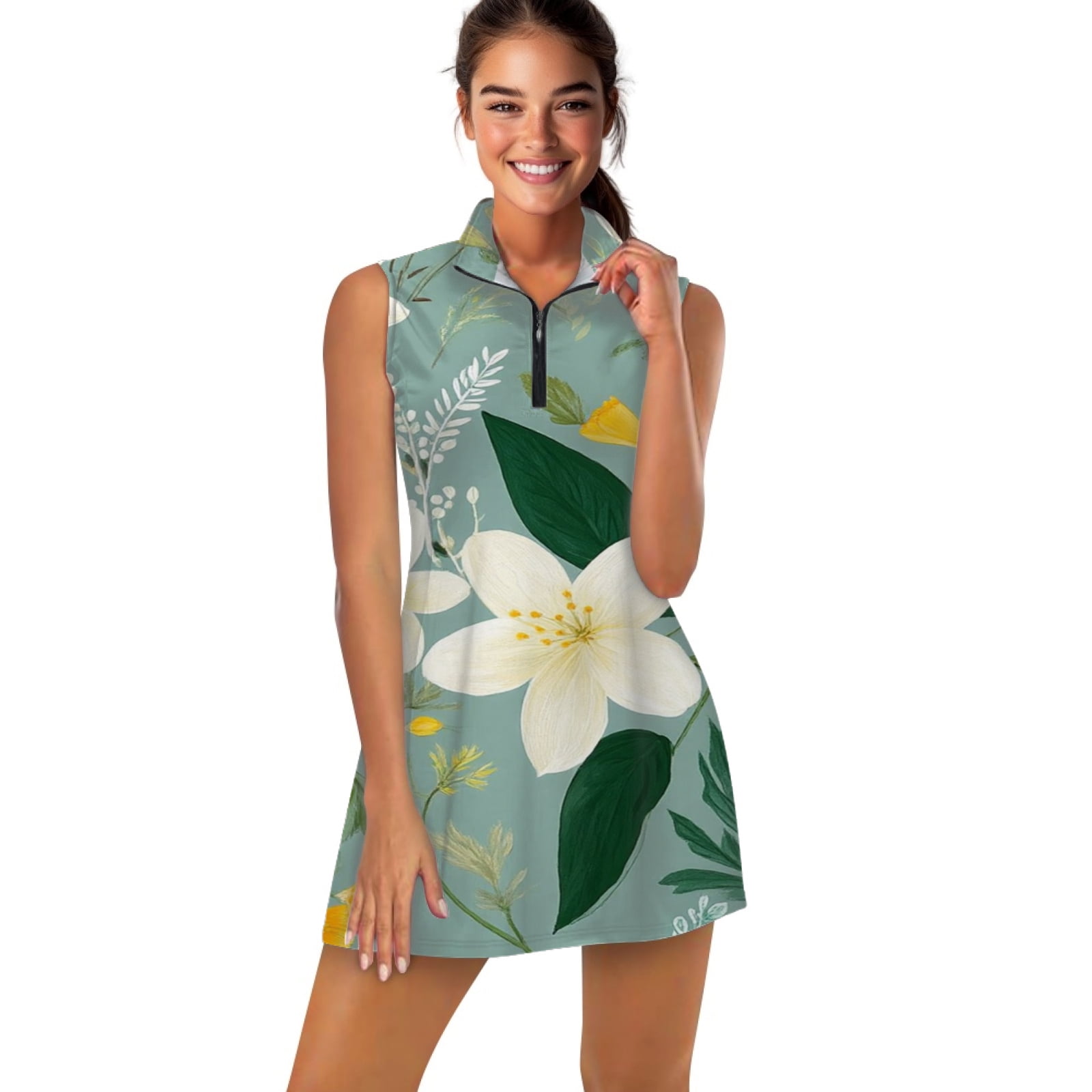 Delicate white flowers green leaves Sports Dresses Women Tennis Dress ...