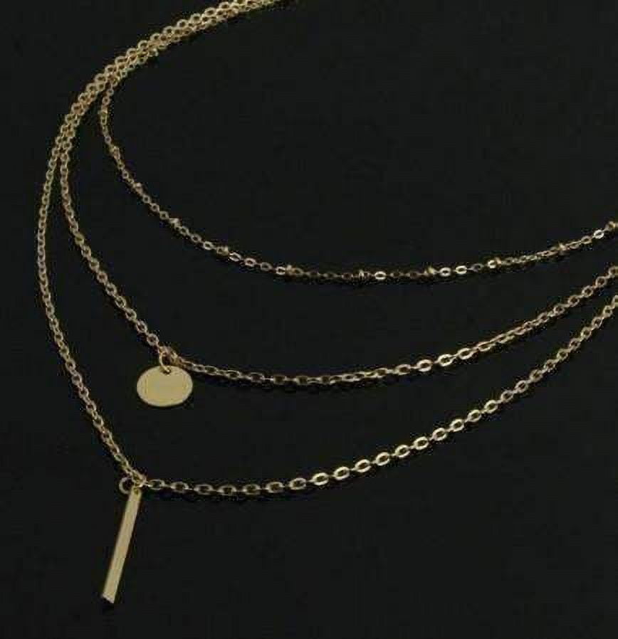 Delicately Layered Yellow Gold Bead Three Chain Necklace For Woman ...