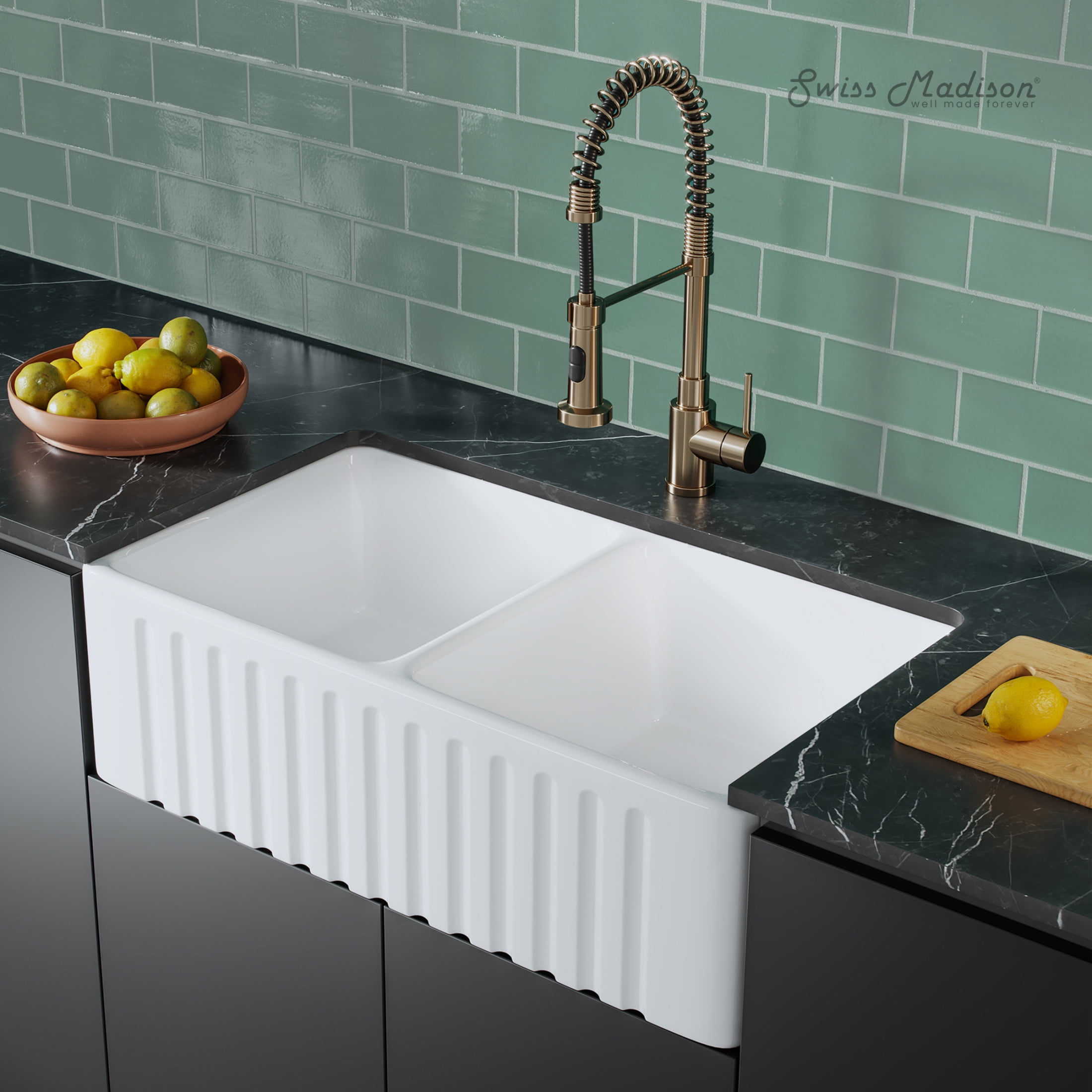 Delice 33" Double Basin Fireclay Farmhouse Kitchen Sink in Glossy White ...