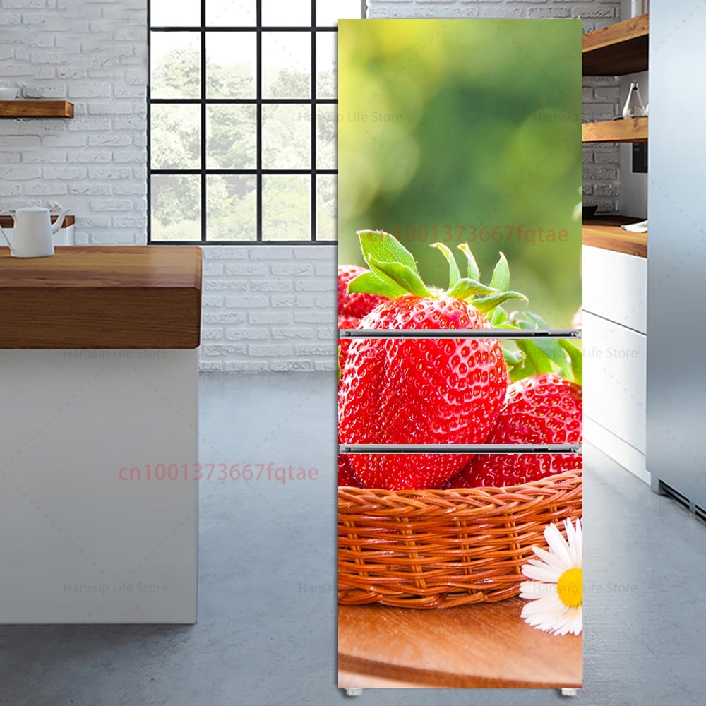 Delicious Fresh Fruit Printed Fridge Door Wrap Cover Kitchen Wallpaper ...
