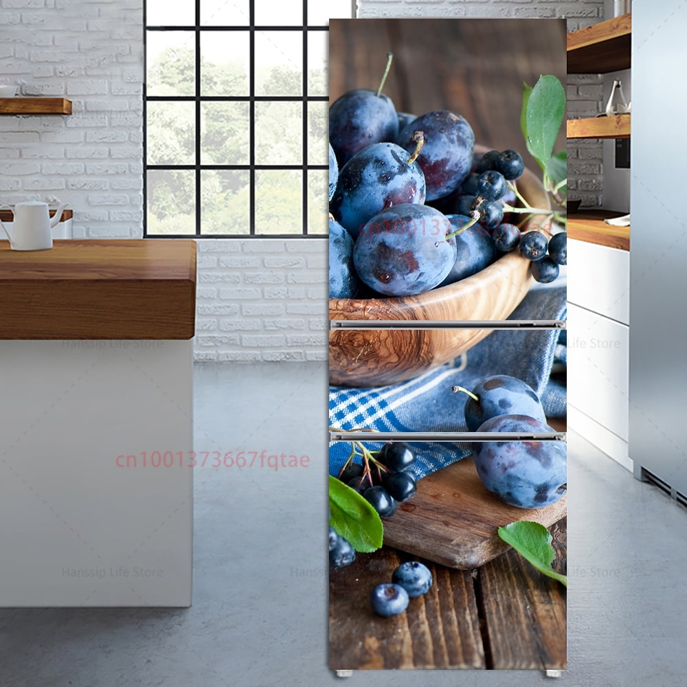 Delicious Fresh Fruit Printed Fridge Door Wrap Cover Kitchen Wallpaper ...