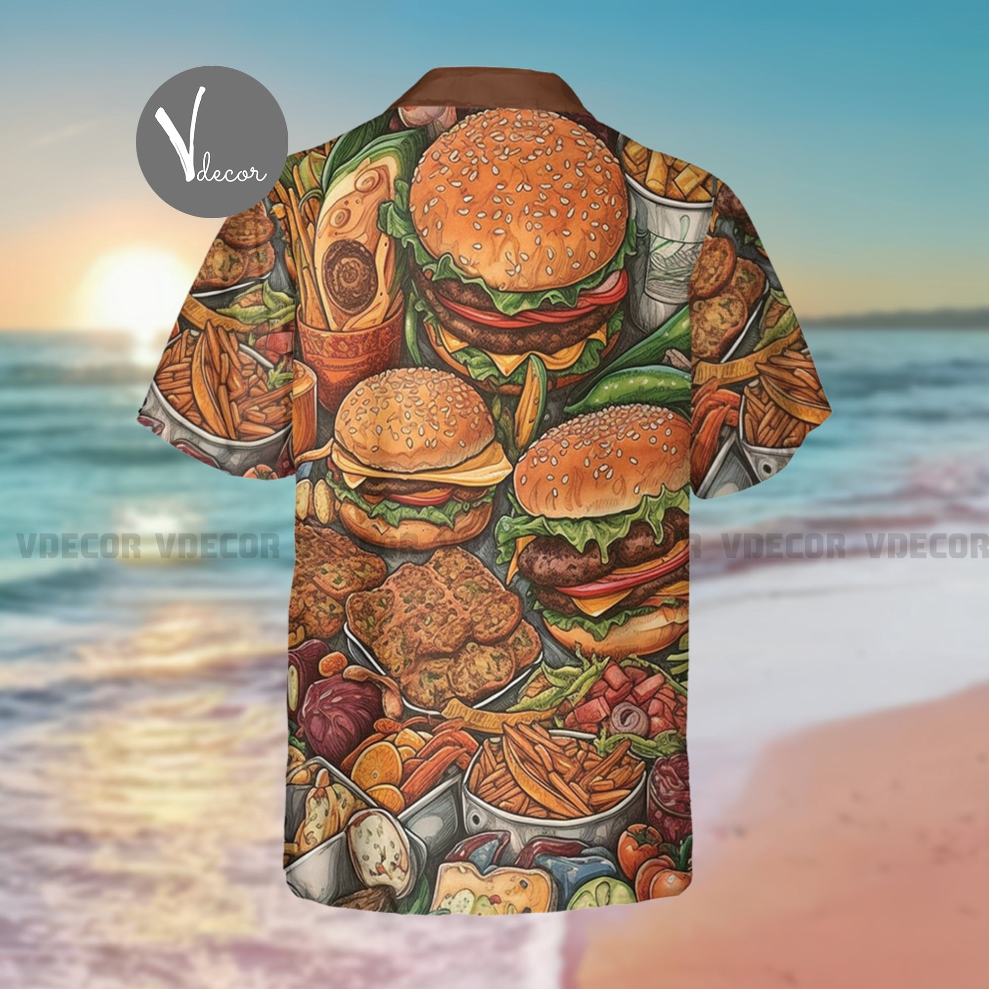 Delicious Hamburger Pattern Hawaiian Shirt, Fast Food Summer Shirt, 3D ...