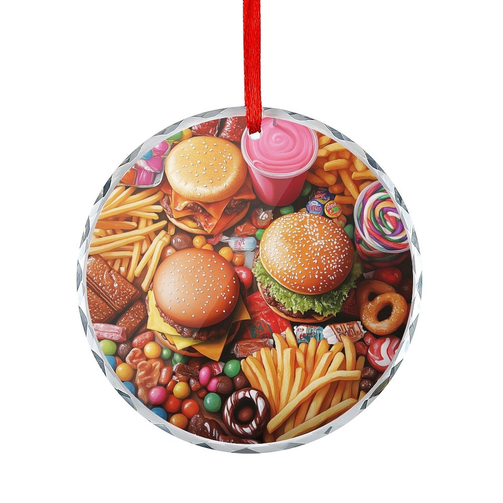 Delicious Junk Food Crystal Glass Christmas Ornament Burger Fries Donut ...