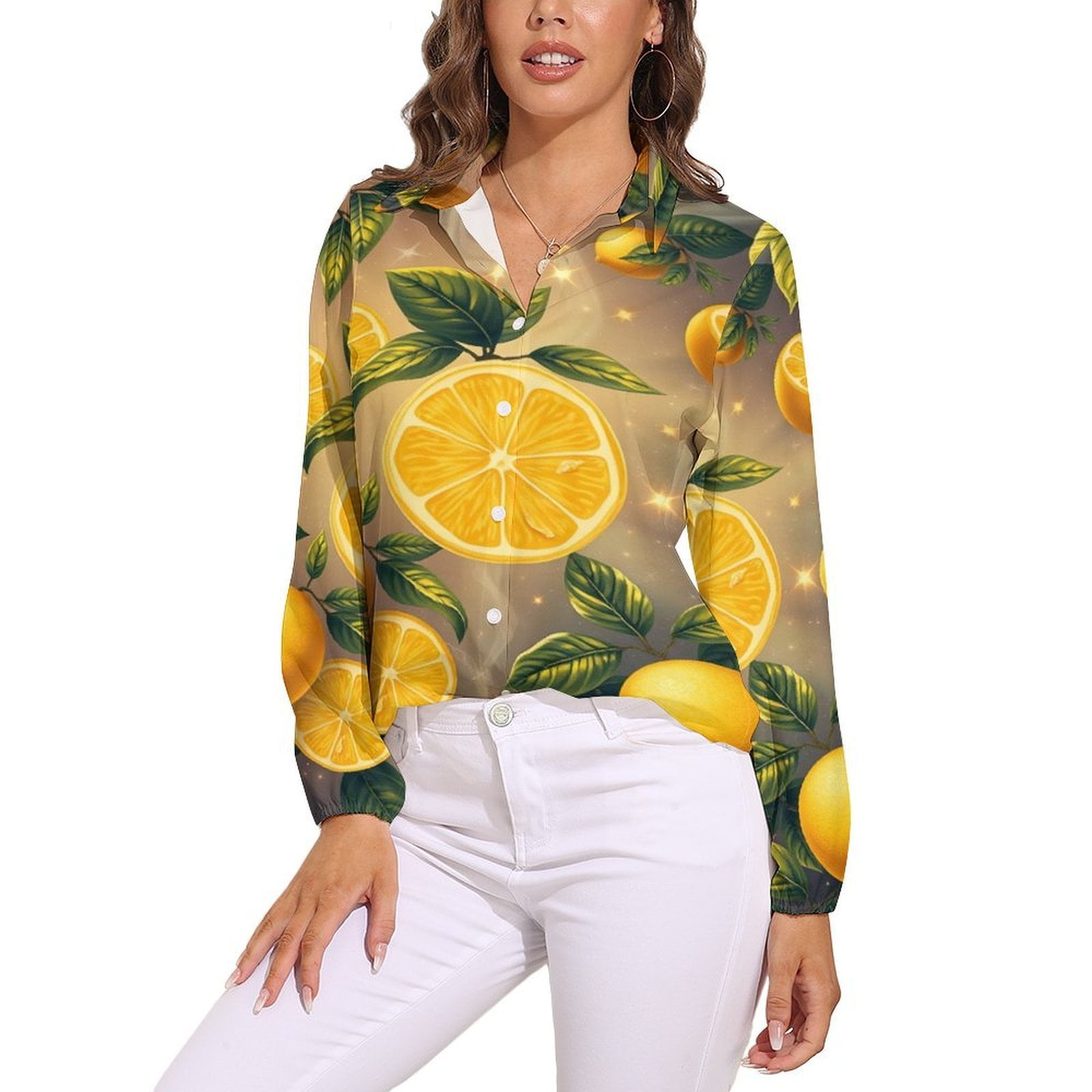 Delicious Lemon Blouse Female Long Sleeve Casual Shirts Oversized ...