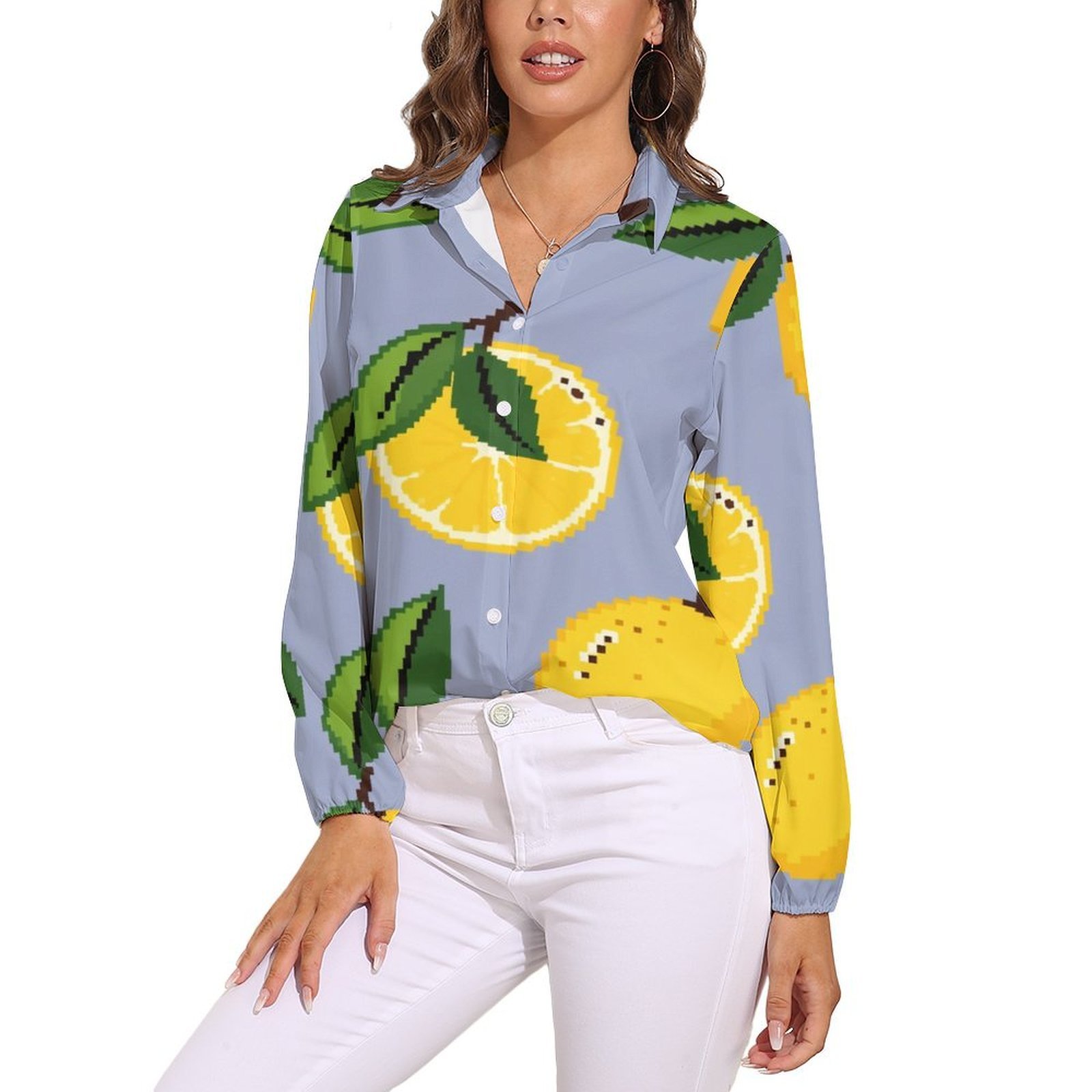 Delicious Lemon Blouse Female Long Sleeve Casual Shirts Oversized ...