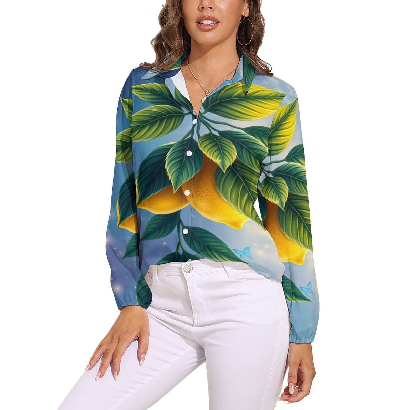 Delicious Lemon Blouse For Women Loose Blouses Long Sleeve Shirts ...