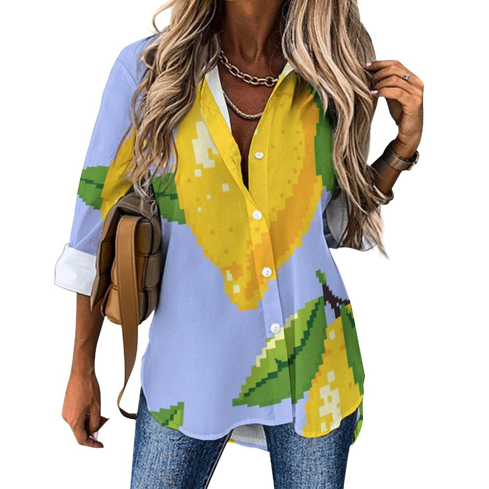 Delicious Lemon Blouse Women Casual Loose Blouses Spring Long Sleeve ...