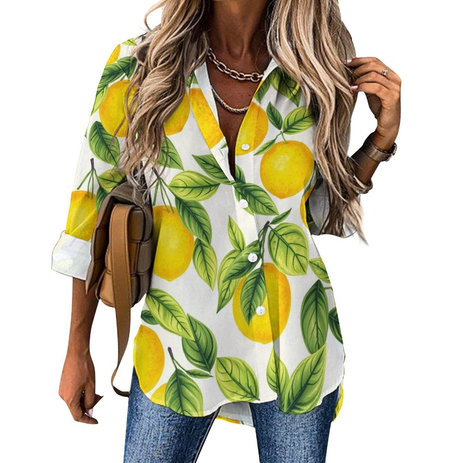 Delicious Lemon Casual Blouse Long Sleeve Blouses Female Classic ...