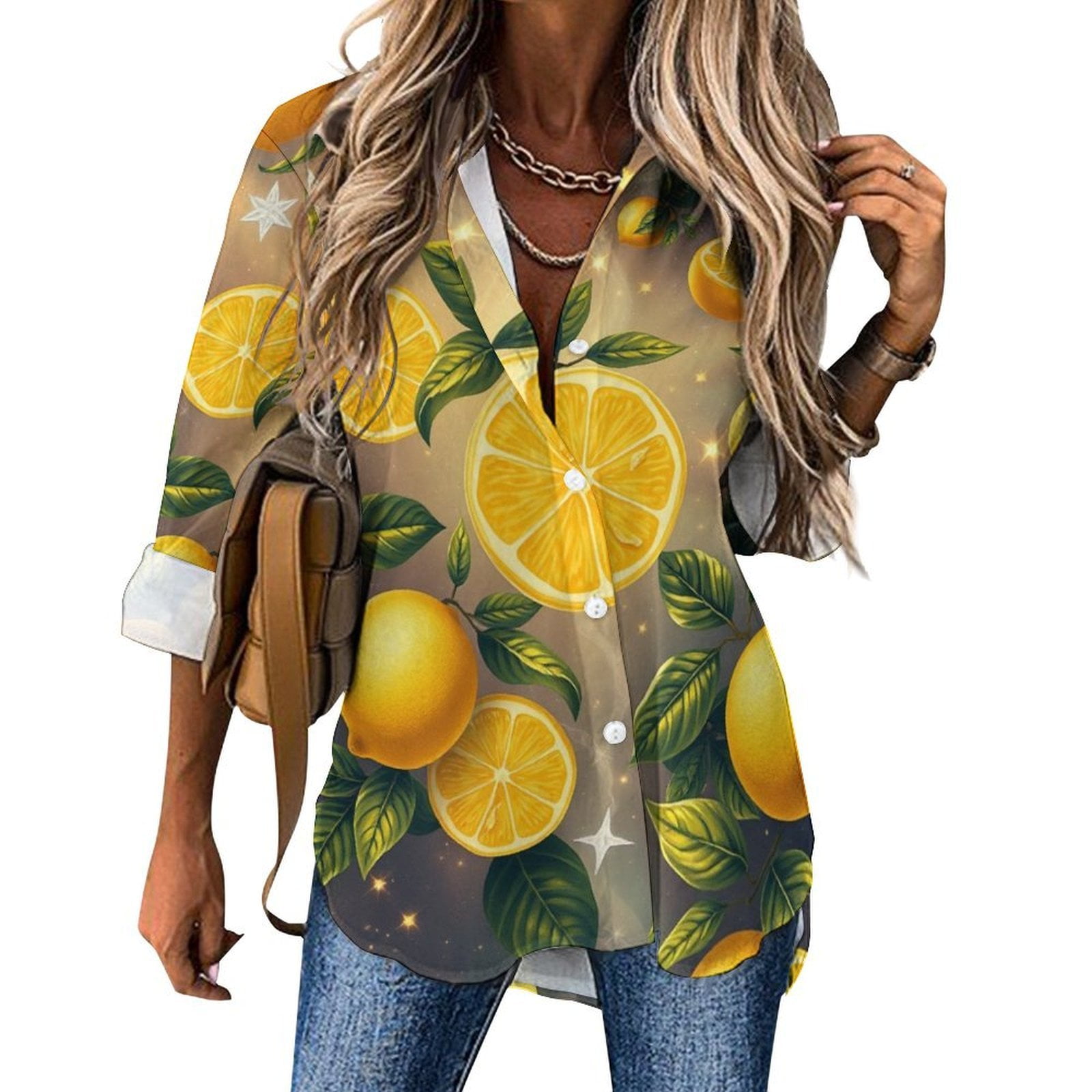 Delicious Lemon Casual Blouse Long-Sleeve Blouses Woman Street Style ...