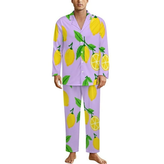 Delicious Lemon Pajama Set Autumn Soft Home Sleepwear Man 2 Piece ...