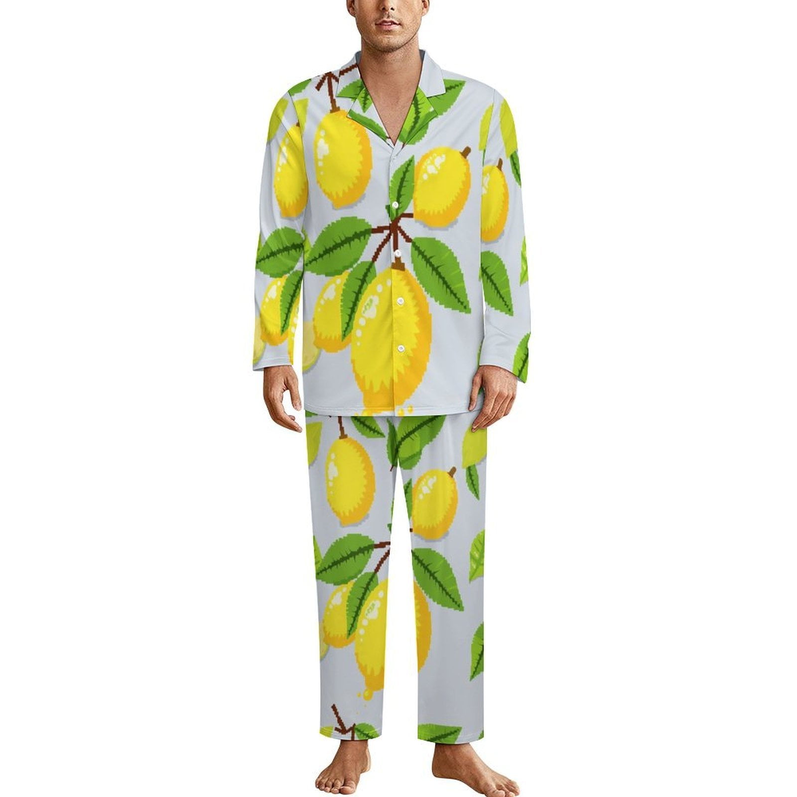 Delicious Lemon Pajama Set Soft Sleepwear Man Long Sleeves Casual Sleep ...