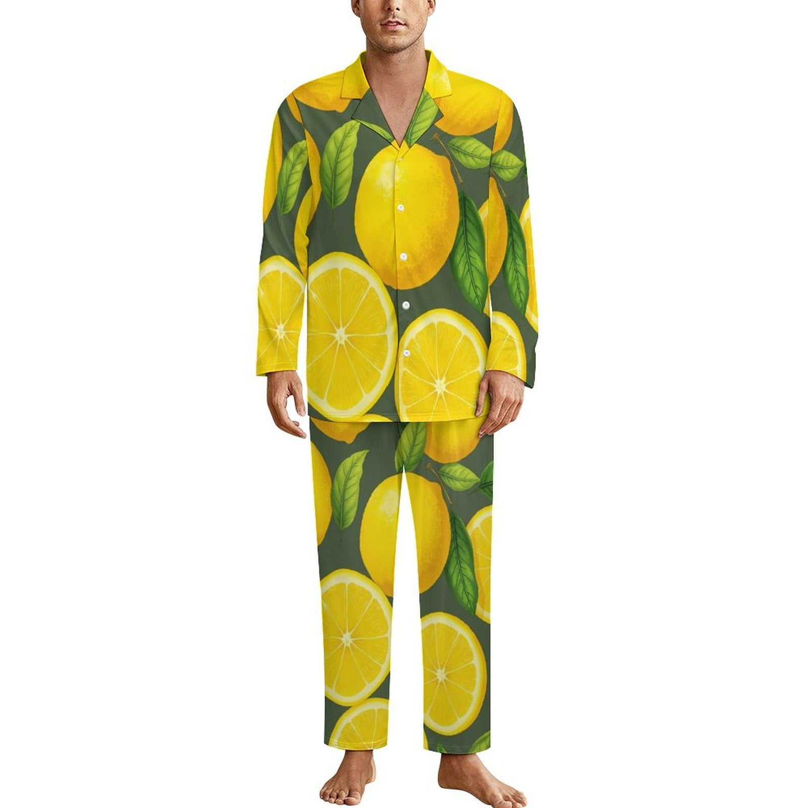 Delicious Lemon Pajama Set Soft Sleepwear Man Long Sleeves Casual Sleep ...