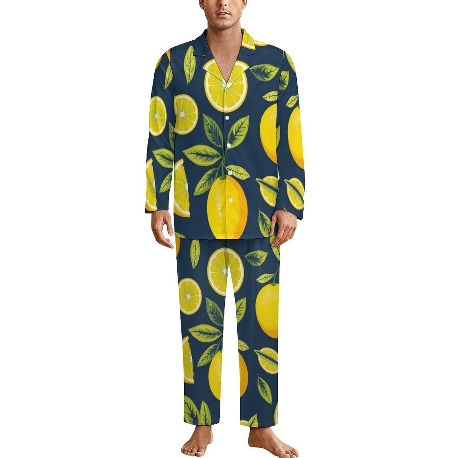 Delicious Lemon Pajama Set Soft Sleepwear Man Long Sleeves Casual Sleep ...