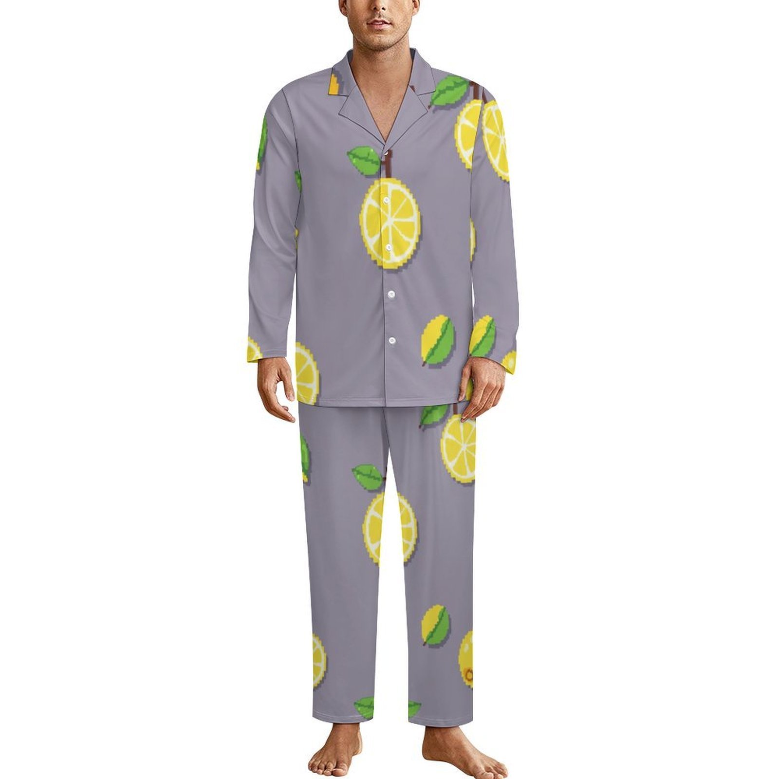 Delicious Lemon Pajama Set Soft Sleepwear Man Long Sleeves Casual Sleep ...