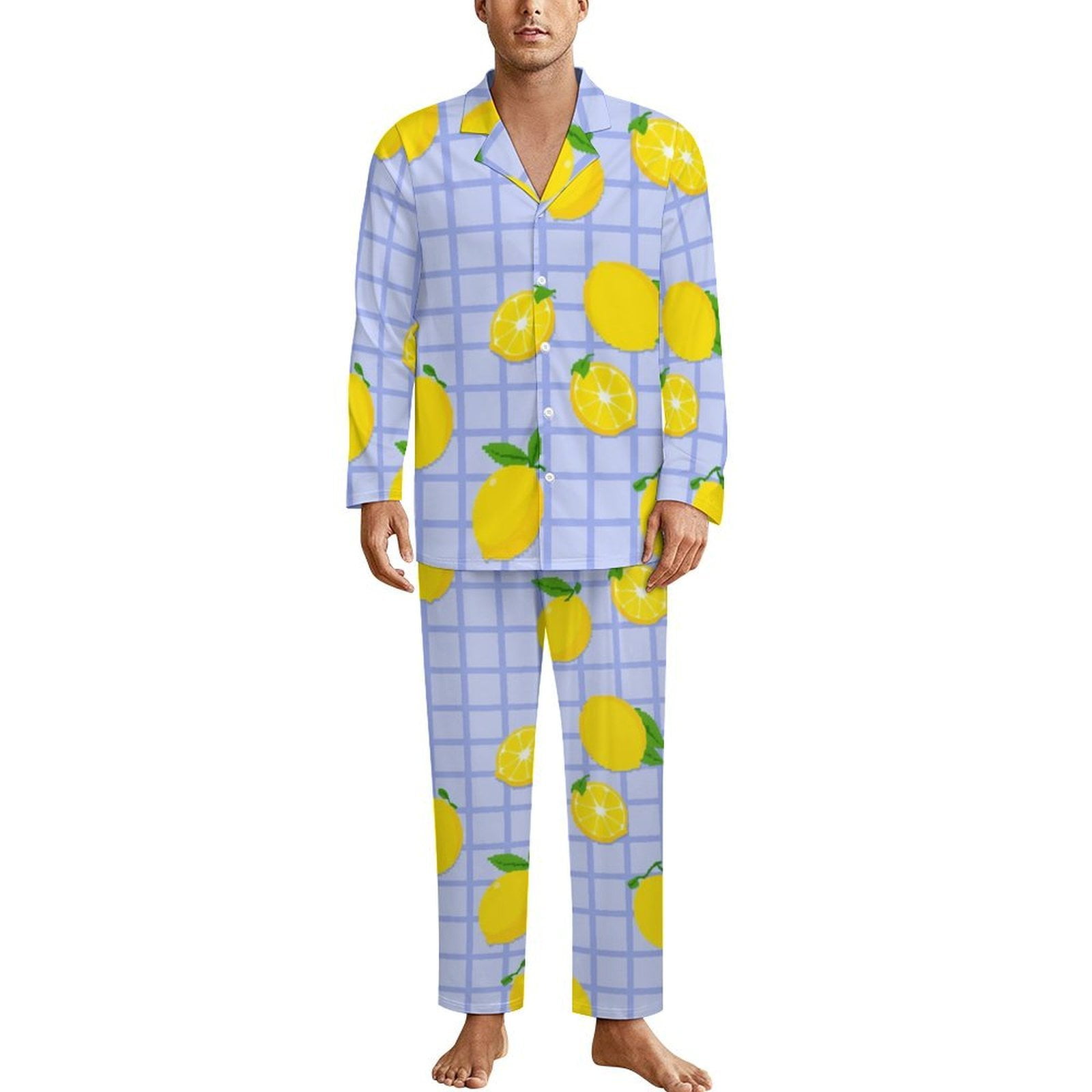 Delicious Lemon Pajama Set Soft Sleepwear Man Long Sleeves Casual Sleep ...