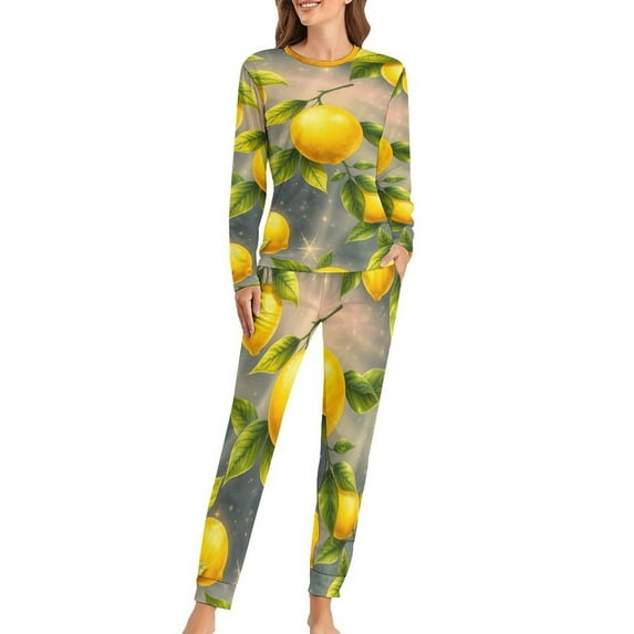 Delicious Lemon Pajamas 2 Pieces Pajama Sets Woman Long Sleeve Night ...