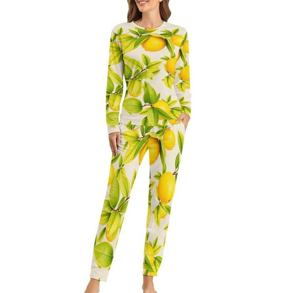 Delicious Lemon Pajamas 2 Pieces Pajama Sets Woman Long Sleeve Night ...