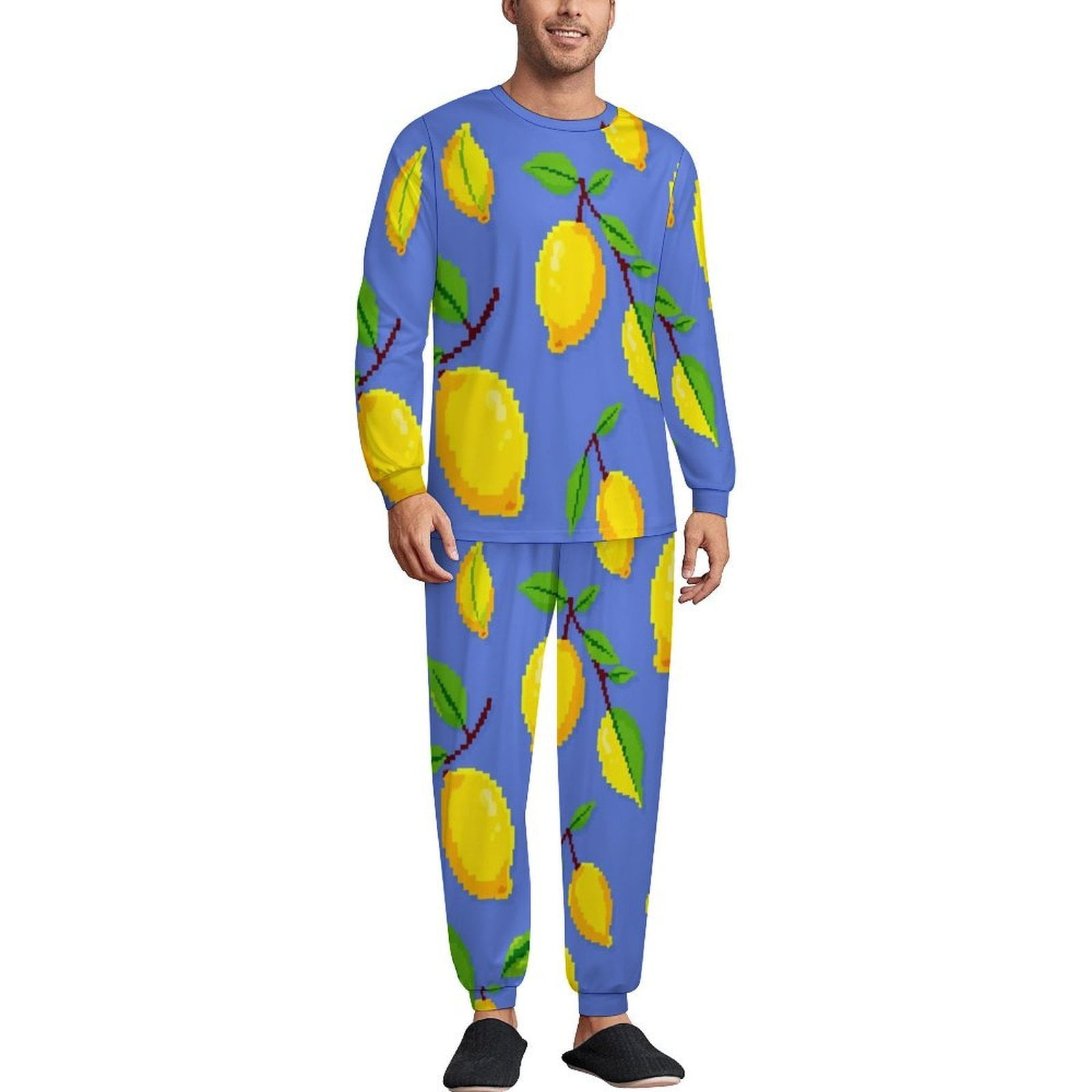Delicious Lemon Pajamas Man Warm Sleepwear Autumn Long-Sleeve 2 Pieces ...