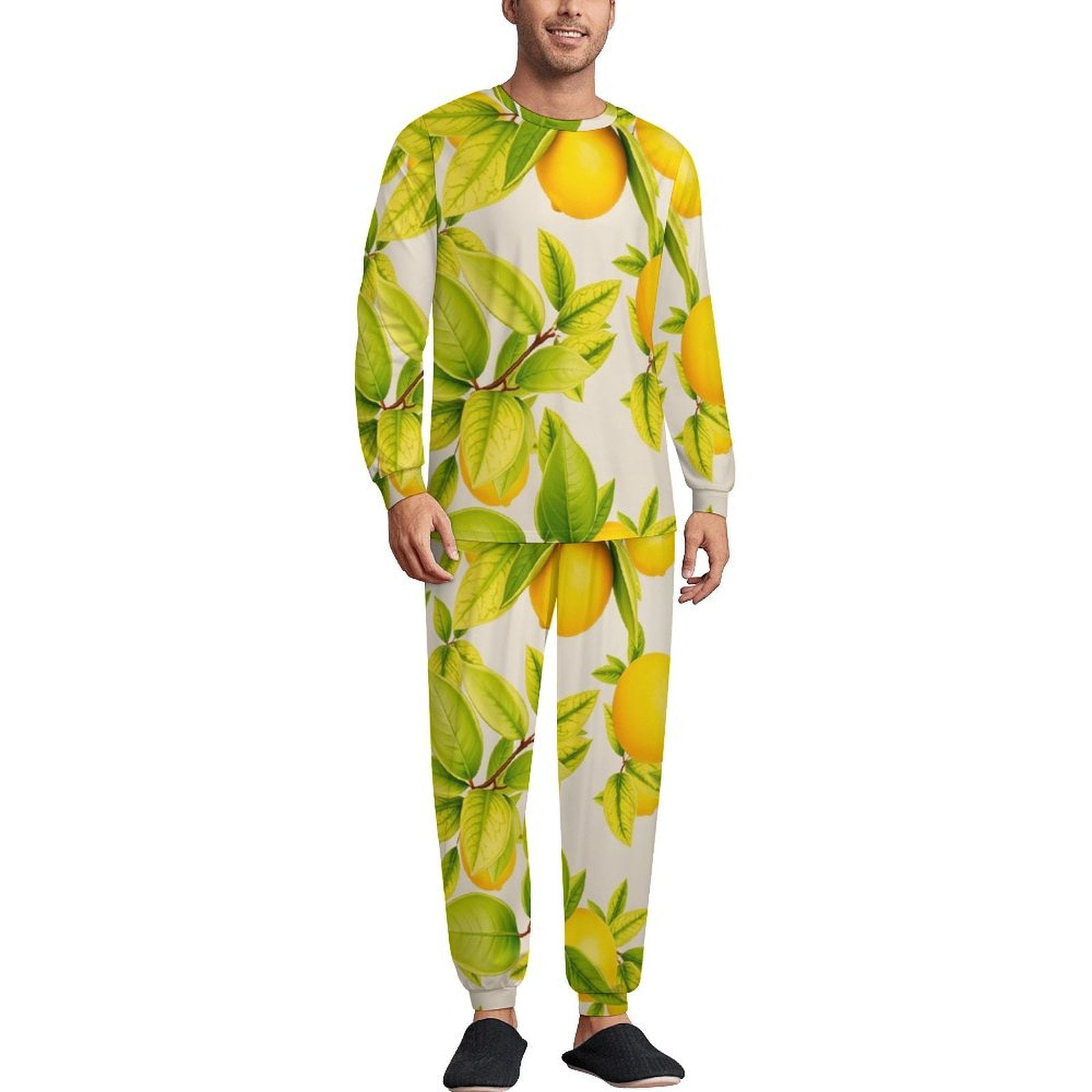Delicious Lemon Pajamas Man Warm Sleepwear Autumn Long-Sleeve 2 Pieces ...