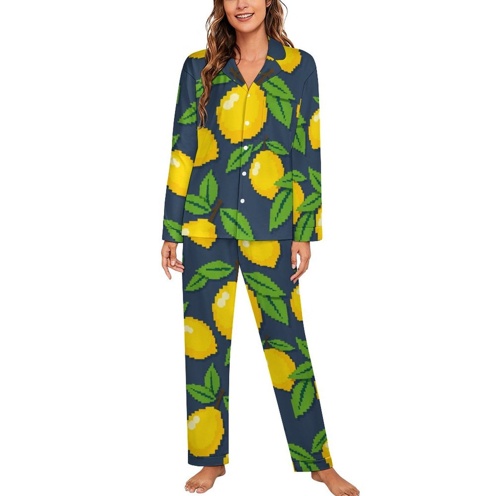 Delicious Lemon Pajamas Woman Home Suit Autumn Long Sleeve 2 Piece ...