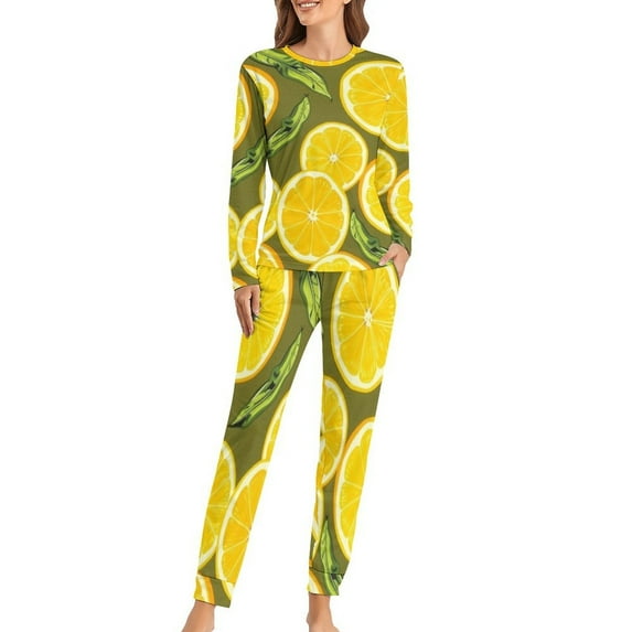 Delicious Lemon Pajamas Woman Nightwear Long Sleeve Two Piece Pajamas ...