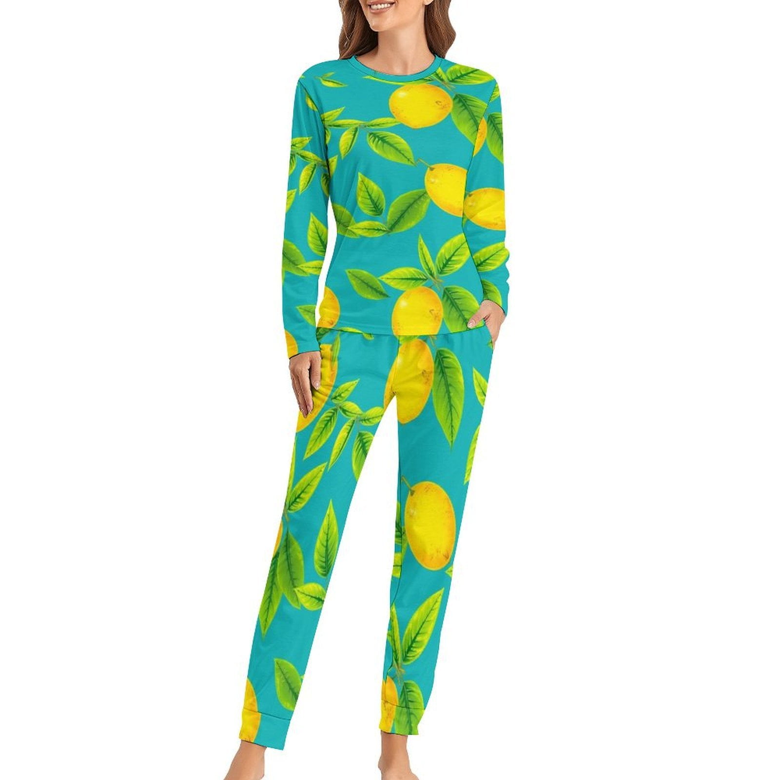 Delicious Lemon Pajamas Woman Nightwear Long Sleeve Two Piece Pajamas ...