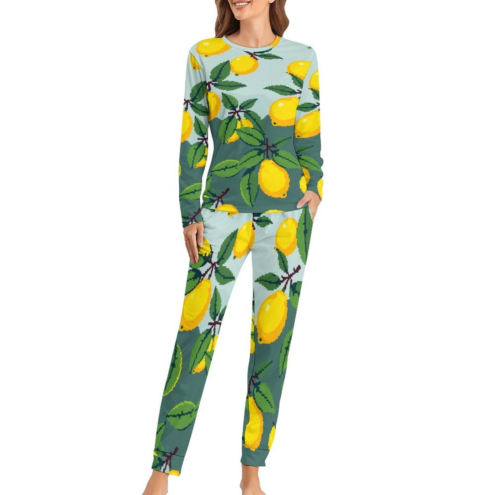 Delicious Lemon Pajamas Woman Nightwear Long Sleeve Two Piece Pajamas ...