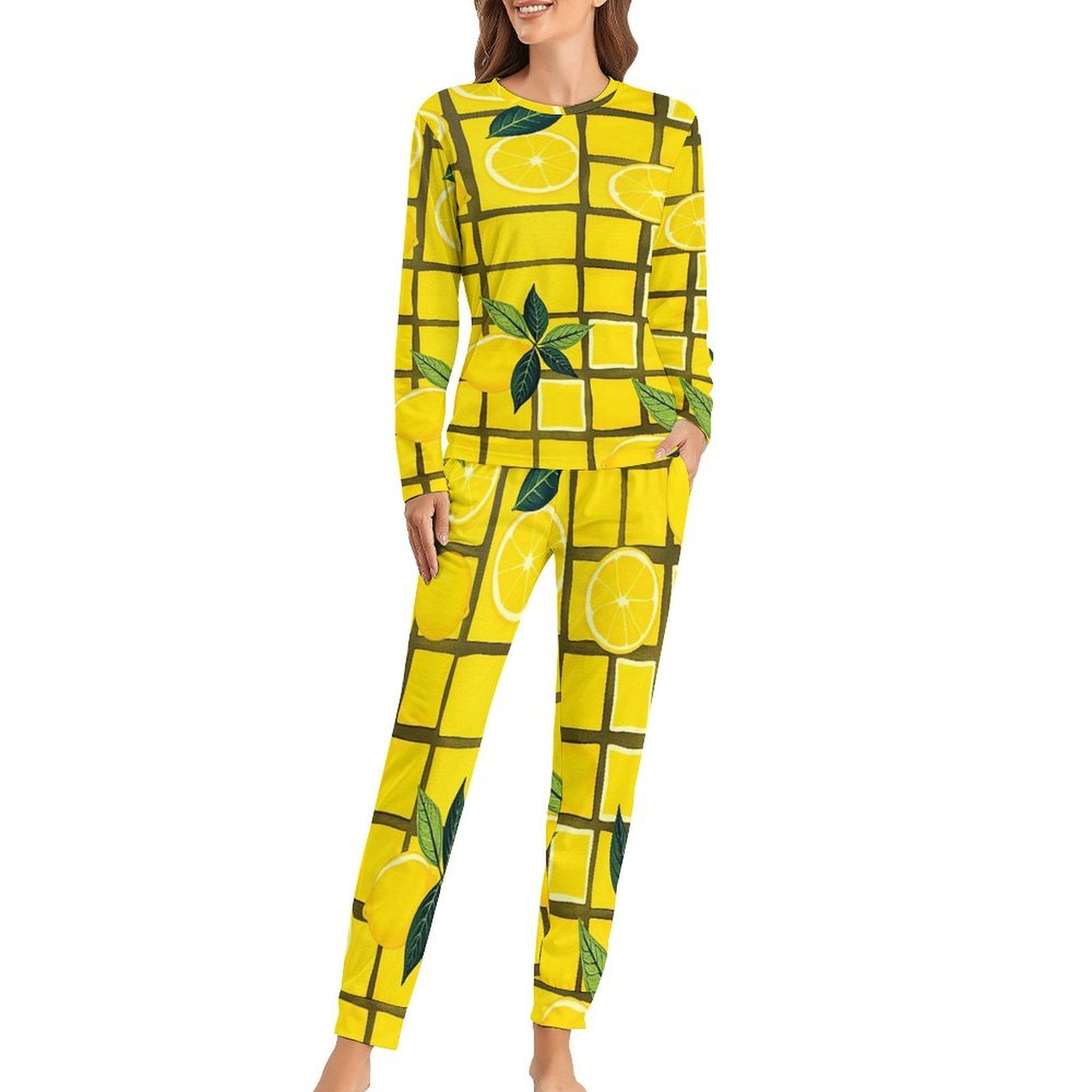Delicious Lemon Pajamas Woman Two Piece Design Long Sleeves Oversize ...