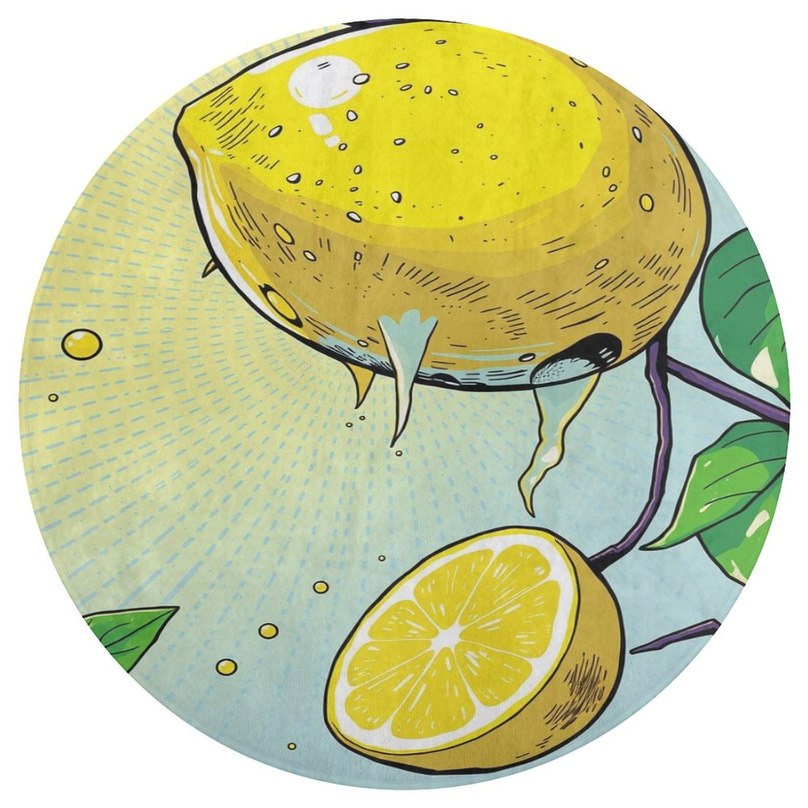 Delicious Lemon Round Area Rug Soft Sofa Nursery Carpet Floor Mat Non ...