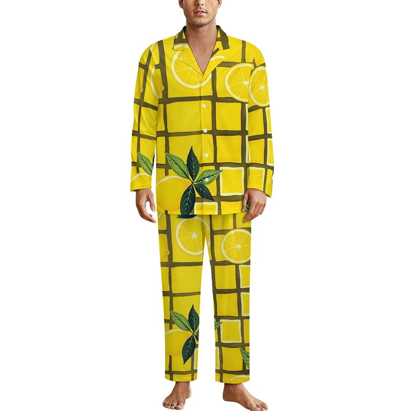 Delicious Lemon Sleepwear Autumn Casual Oversize Pajama Sets Man Long ...