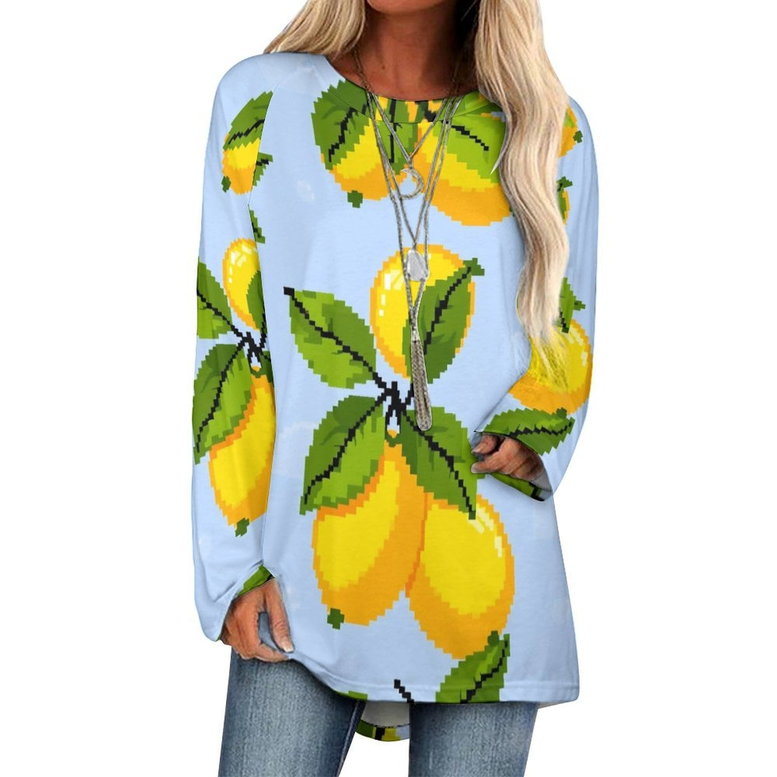 Delicious Lemon Spring And Autumn Women's Shirts Round Neck Shirts ...